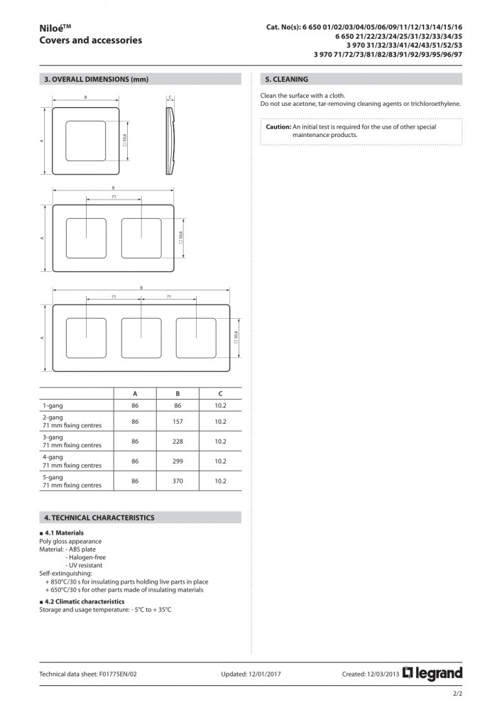 Legrand Niloé technical document, page 2