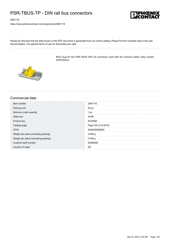 Phoenix Contact 2981716 product document image 1