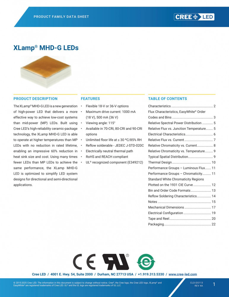 XLamp MHD-G datasheet page 1