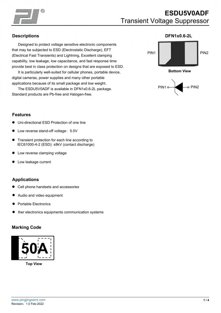 ESDU5V0ADF datasheet page 1
