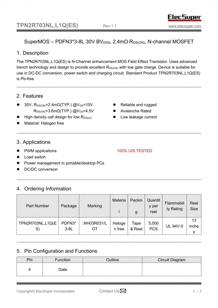 TPN2R703NL,L1Q(ES) datasheet page 1