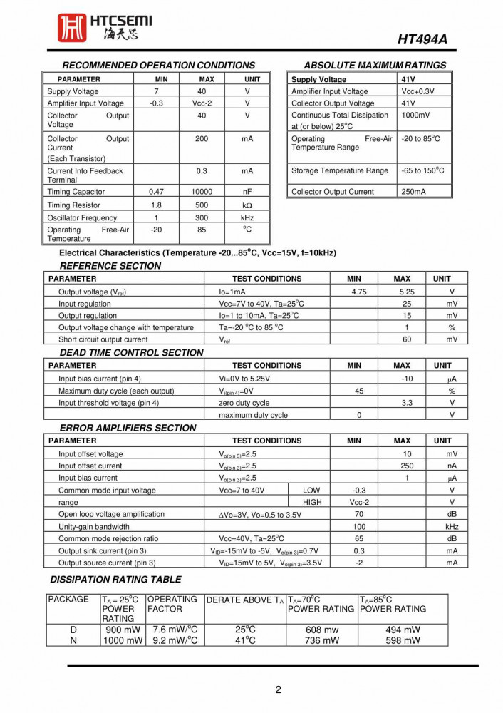 HT494ARZ datasheet page 2