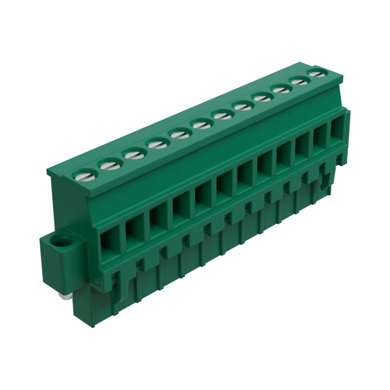 5.00mm Pitch Eurostyle Vertical Plug, with Retention Screws and Reverse Imprinting, Front Wire Entry, Green Housing, 12 Circuits for sale