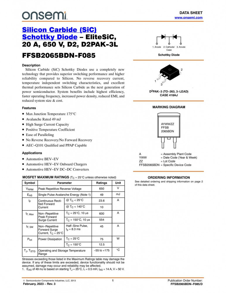 FFSB2065BDN-F085 datasheet page 1