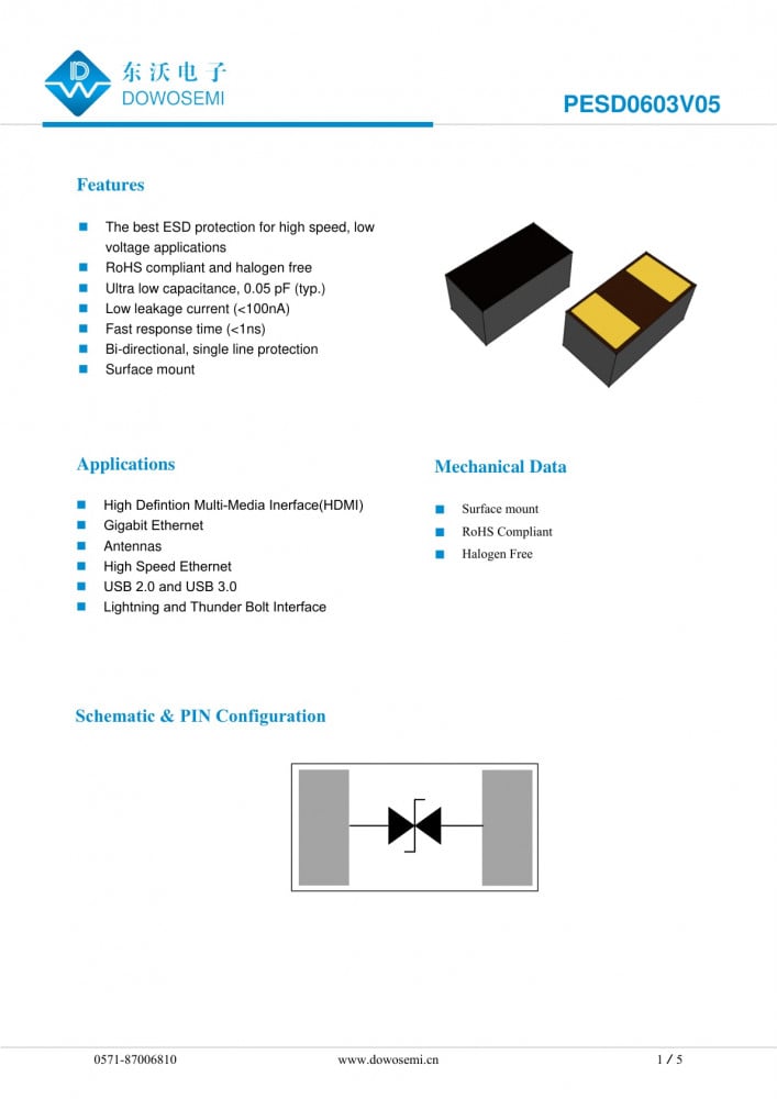 PESD0603V05 datasheet page 1