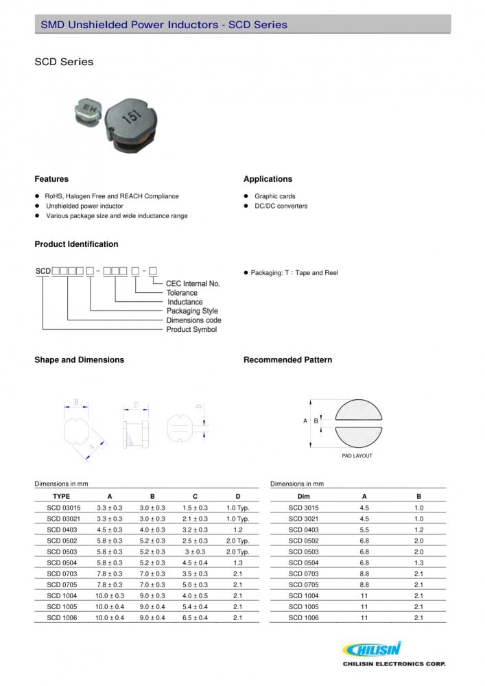 Chilisin SCD Series datasheet page 1