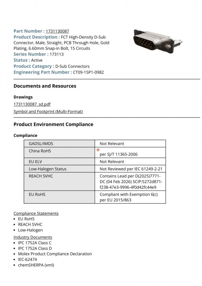 MOLEX 1731130087 drawing page 1