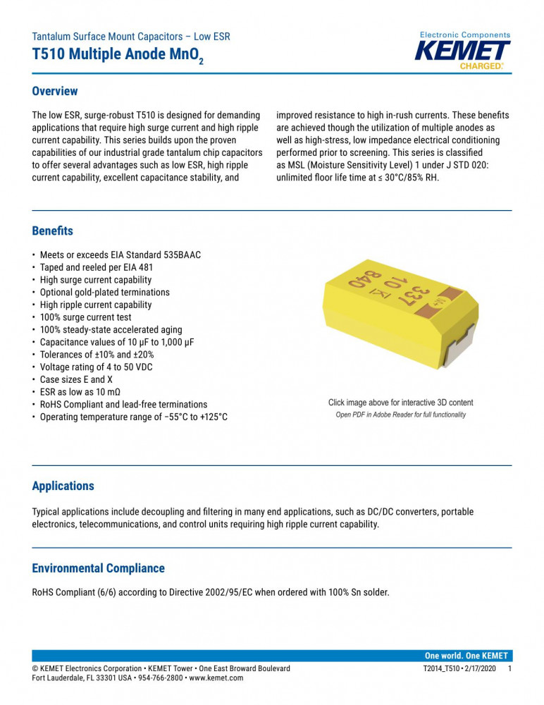 KEMET T510 datasheet page 1