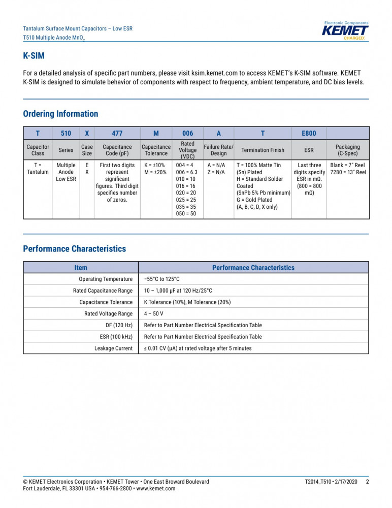 KEMET T510 datasheet page 2