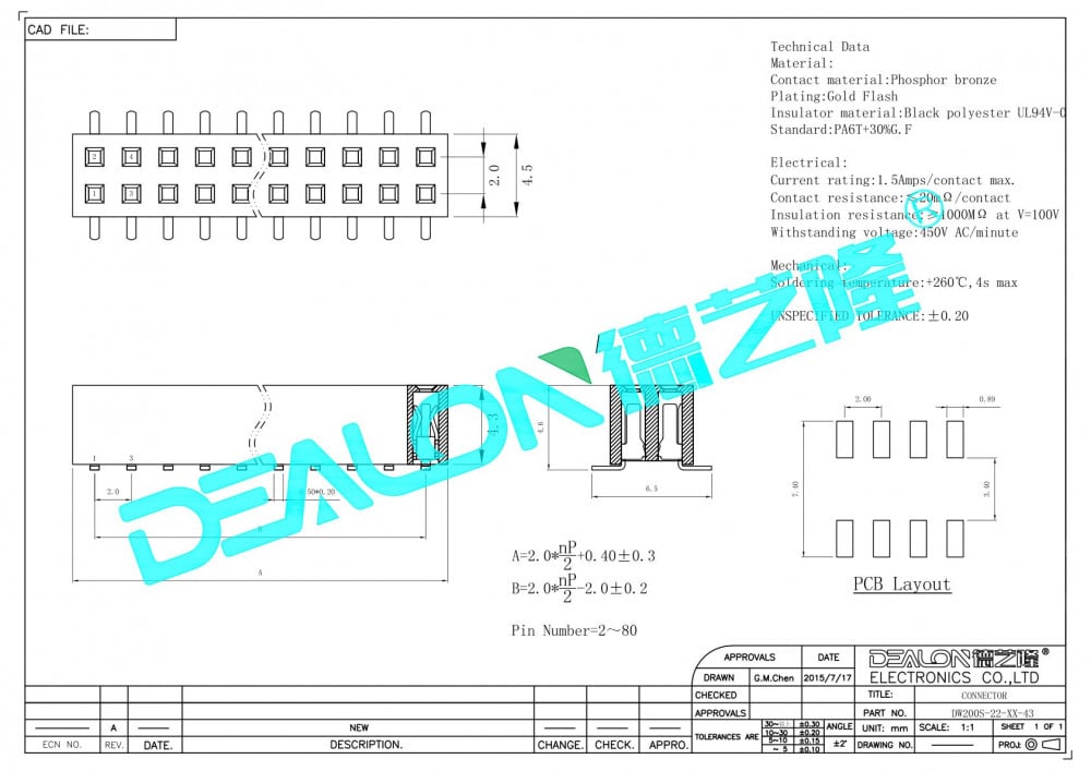 DEALON DW200S-22-18-43 technical drawing
