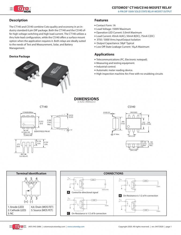 COTO CS140 datasheet page 1