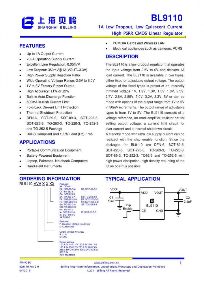 BL9110 datasheet page 1