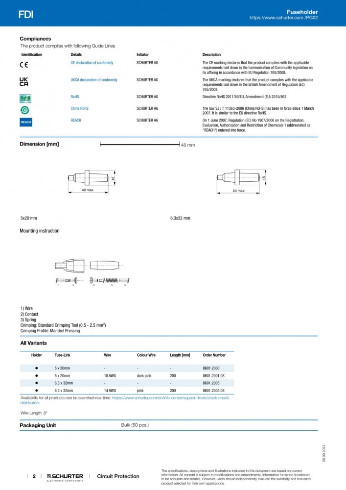SCHURTER 8601.2000 technical document page 2