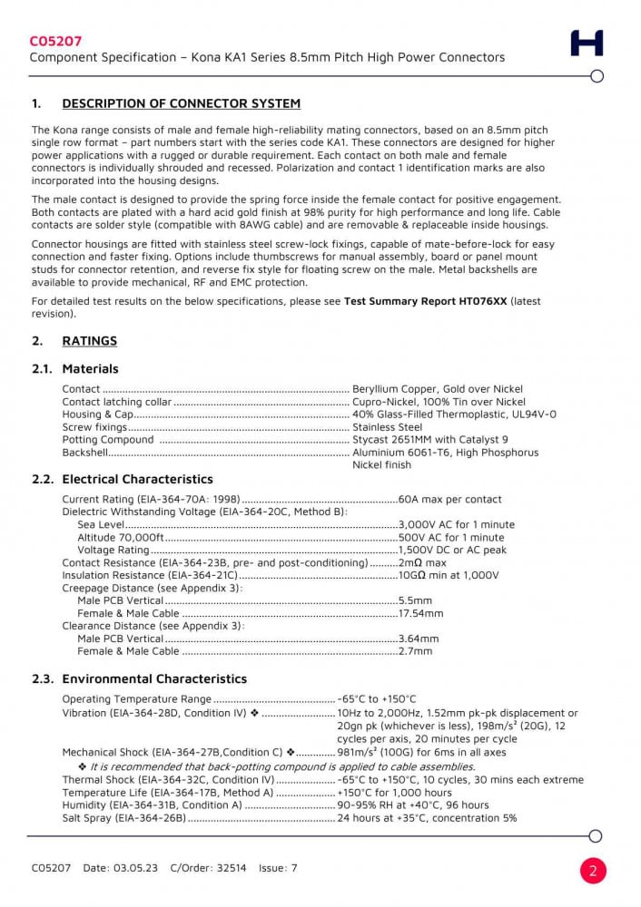 Harwin Kona KA1 technical document page 2