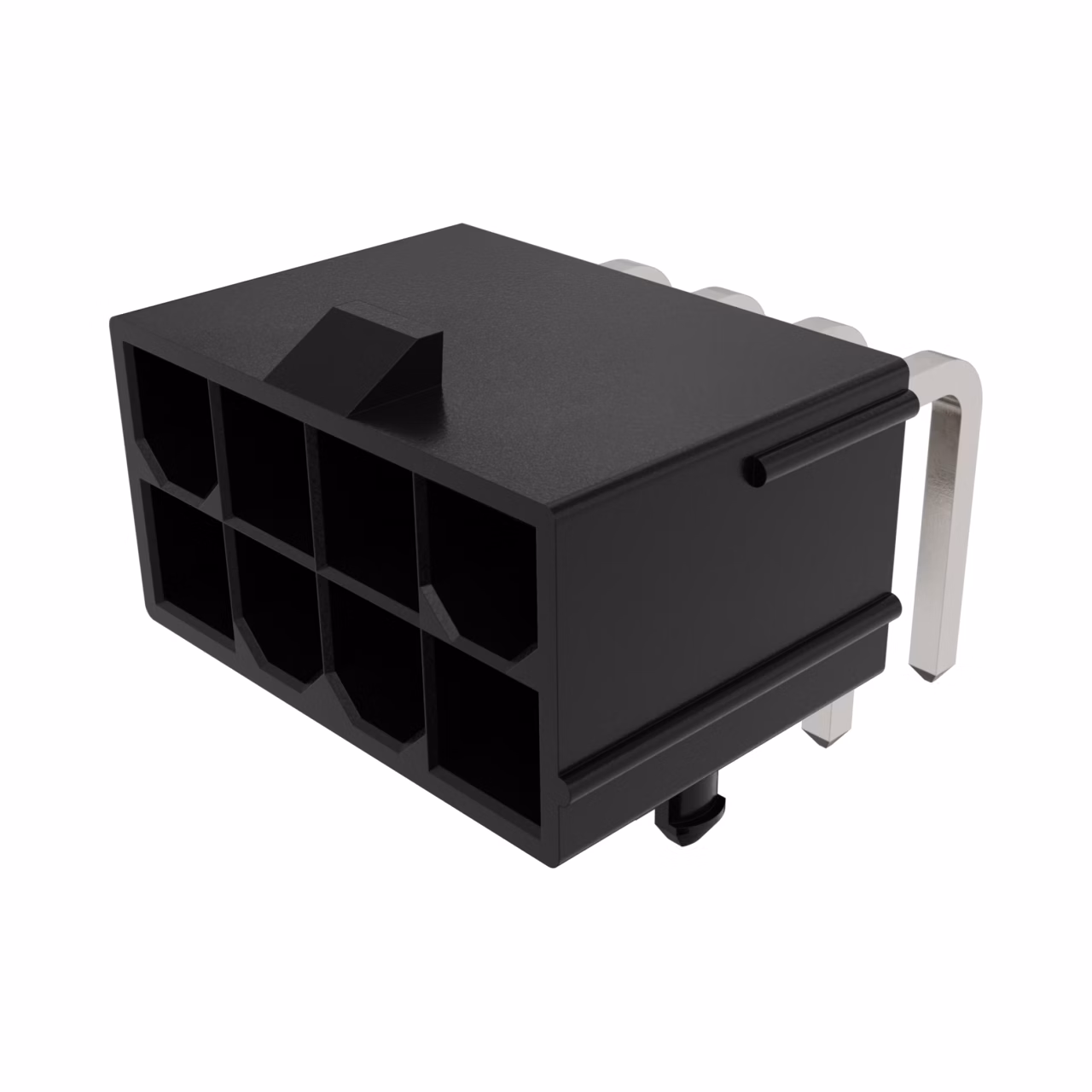 Mini-Fit Jr. Header, Dual Row, Right-Angle, with Snap-in Plastic Peg PCB Lock, 8 Circuits, UL 94V-2, Matte Tin (Sn) Plating, Black, Tray for sale