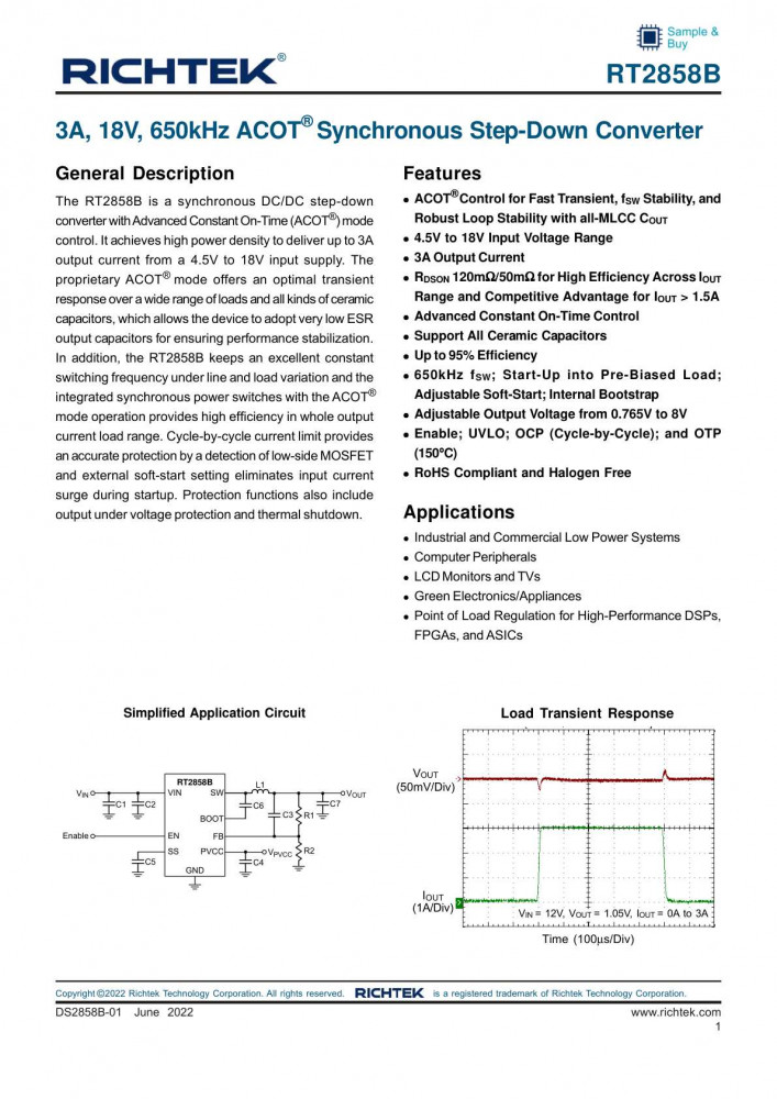 RT2858B datasheet page 1