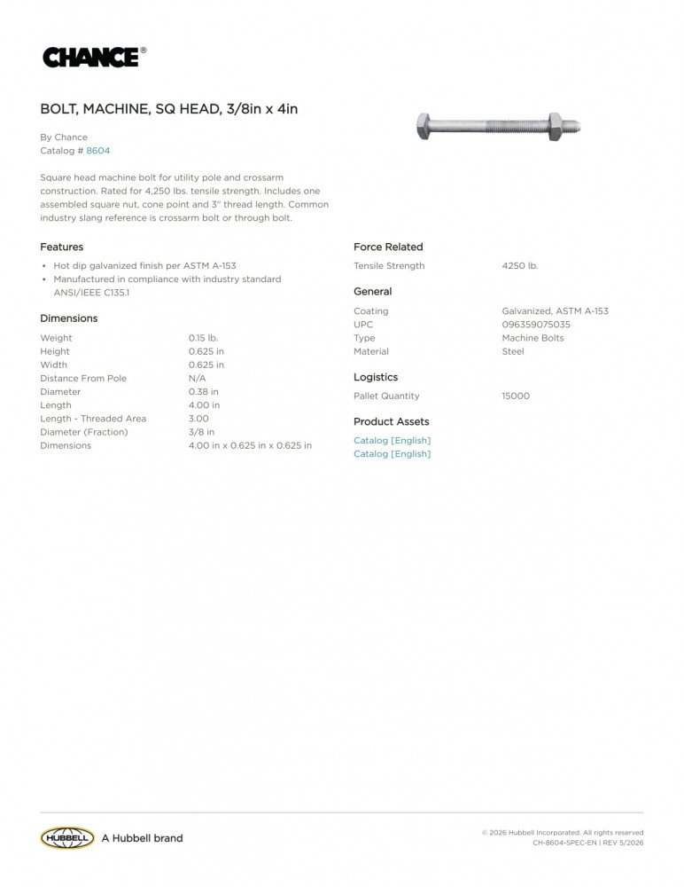 Product documentation image for Burndy catalog number 8604