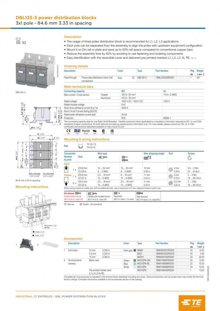 TE Connectivity DBL power distribution blocks document page 10