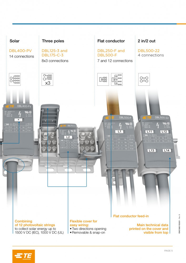 TE Connectivity DBL power distribution blocks document page 5