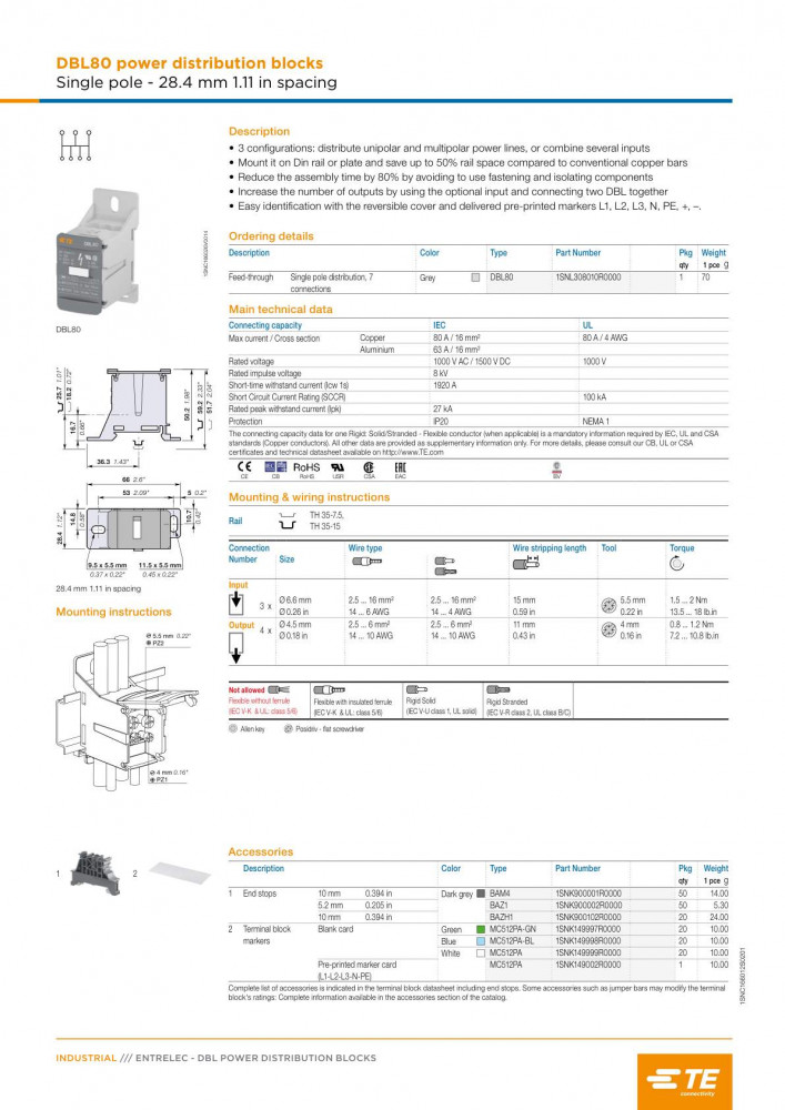 TE Connectivity DBL power distribution blocks document page 8