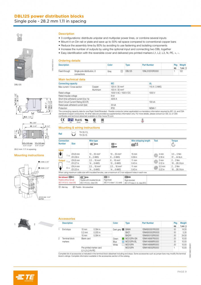 TE Connectivity DBL power distribution blocks document page 9