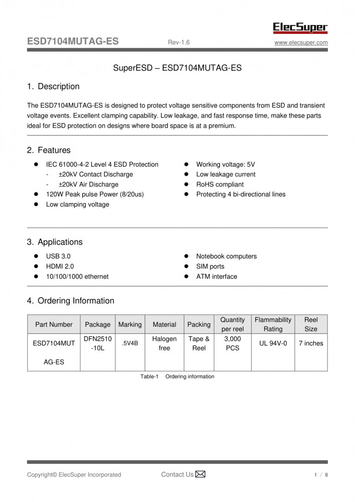 ESD7104MUTAG-ES datasheet page 1