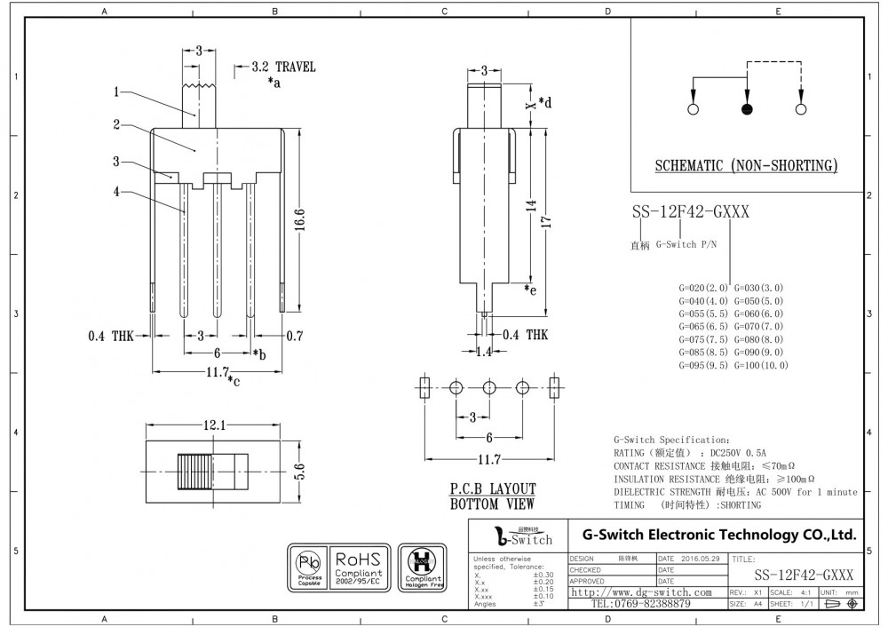 G-Switch SS-12F42-G030 technical drawing preview