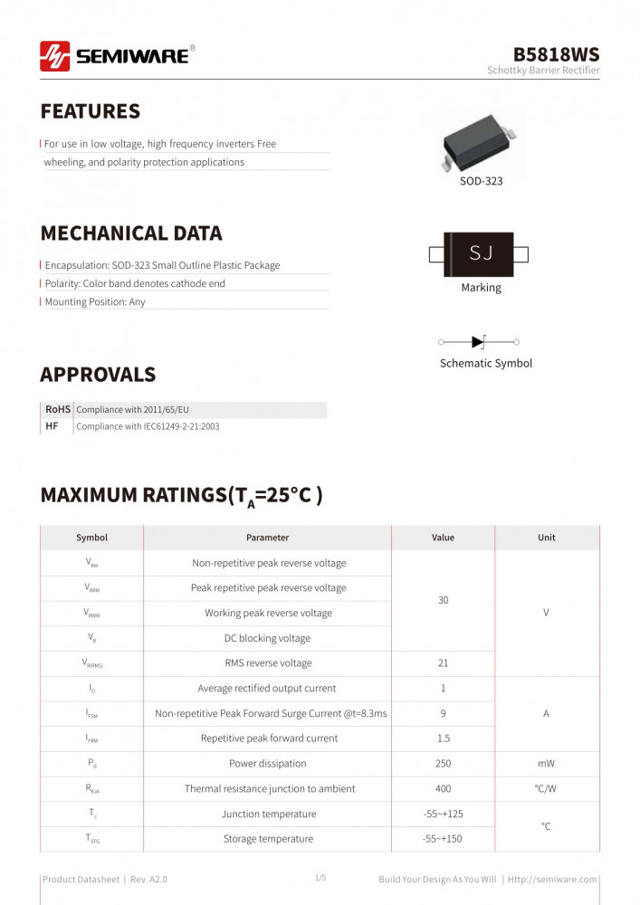 SEMIWARE B5818WS datasheet page 1