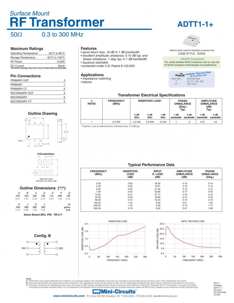 ADTT1-1+ Mini-Circuits technical document page