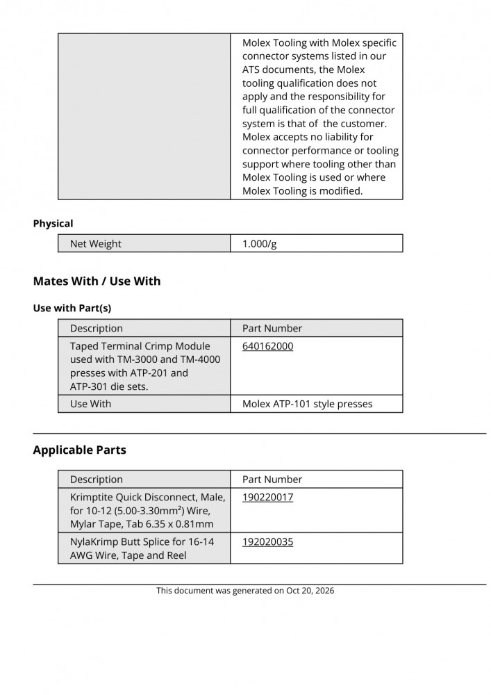 Technical document page 3 for MOLEX 192880098
