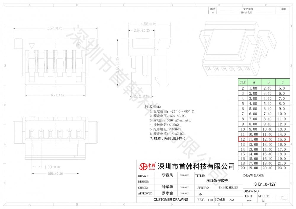 SHG1.0-12Y specification page 1