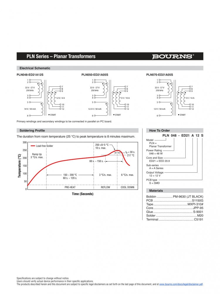PLN Series planar transformer datasheet page 2