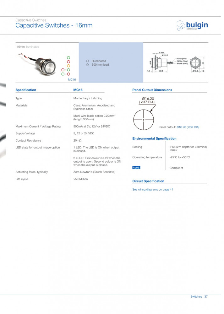 Bulgin capacitive switch document page 2