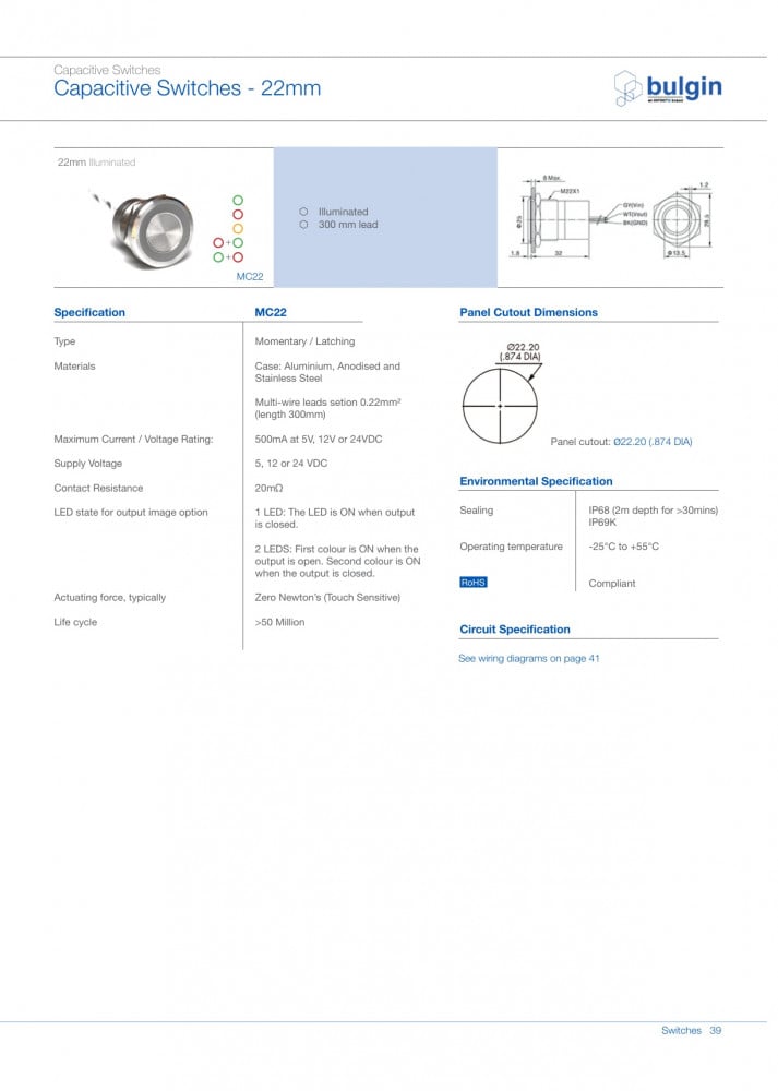 Bulgin capacitive switch document page 4