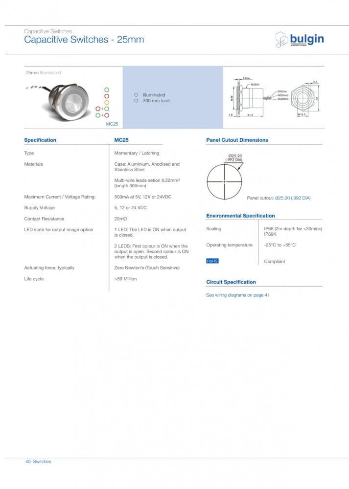 Bulgin capacitive switch document page 5