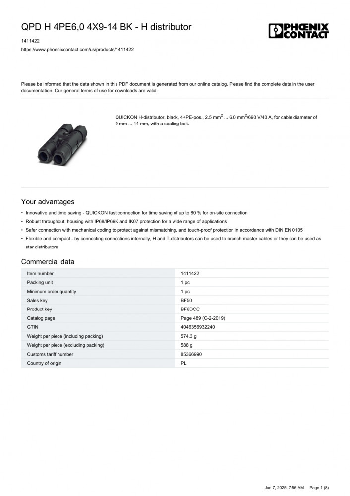Phoenix Contact 1411422 technical document page 1