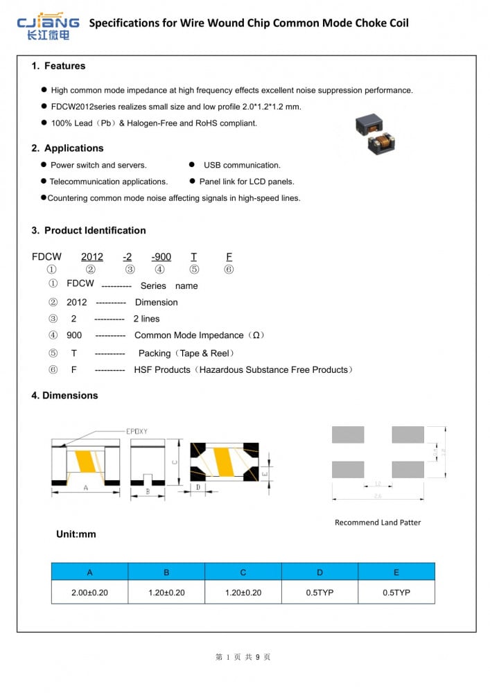 FDCW2012-2-671TF datasheet page 1