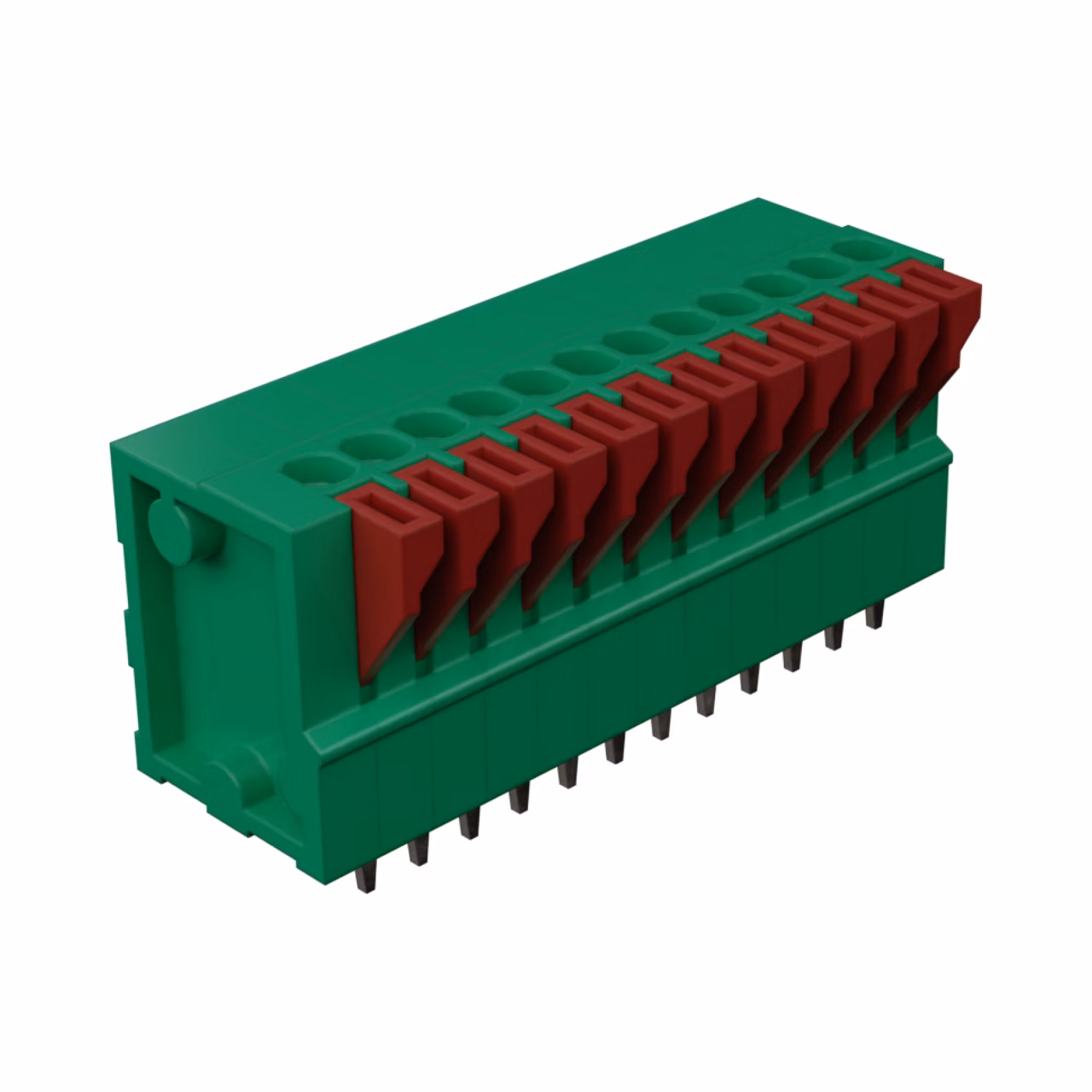 2.54mm Pitch, Eurostyle Fixed-Mount Push-Button Terminal Block, Vertical, 6A, 26-18 AWG, Green, 12 Circuits for sale