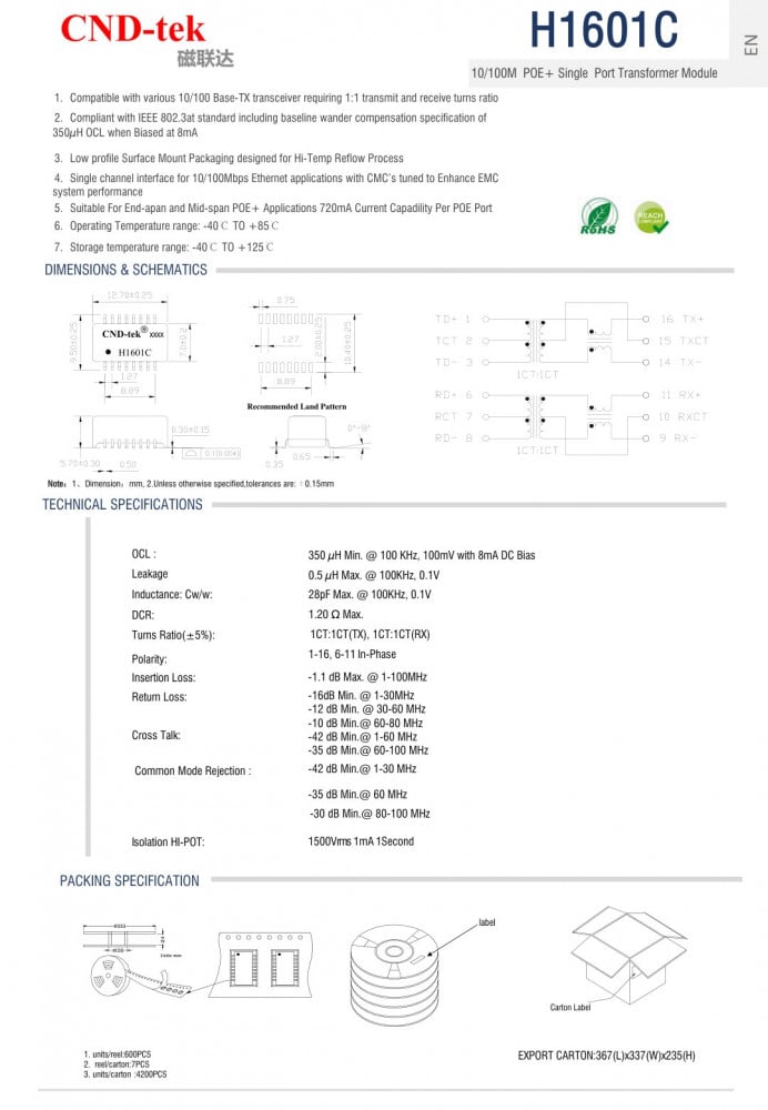 CND-tek H1601C technical document page