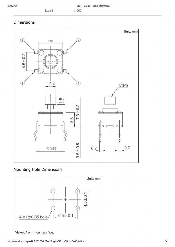 SKHHDAA010 mounting hole dimensions