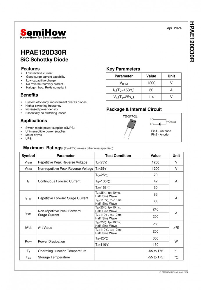 HPAE120D30R datasheet page 1