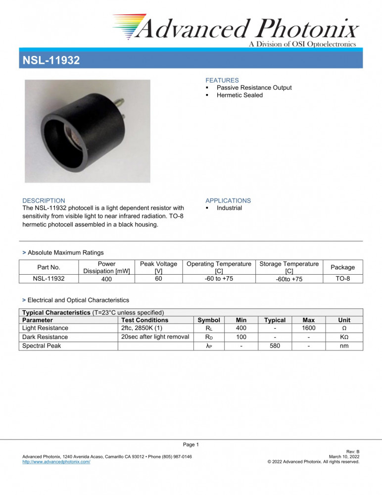 NSL-11932 datasheet page 1