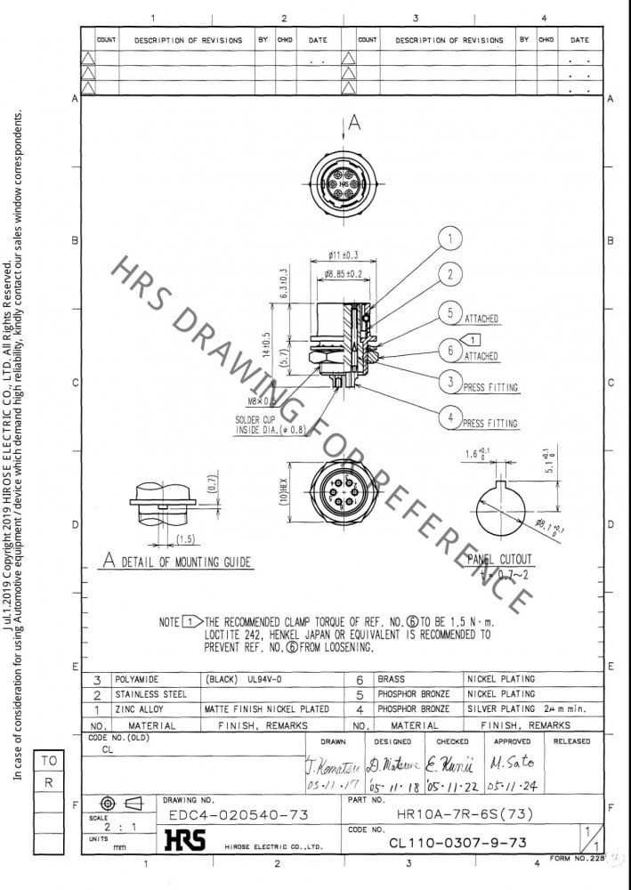 HRS HR10A-7R-6S(73) technical document preview