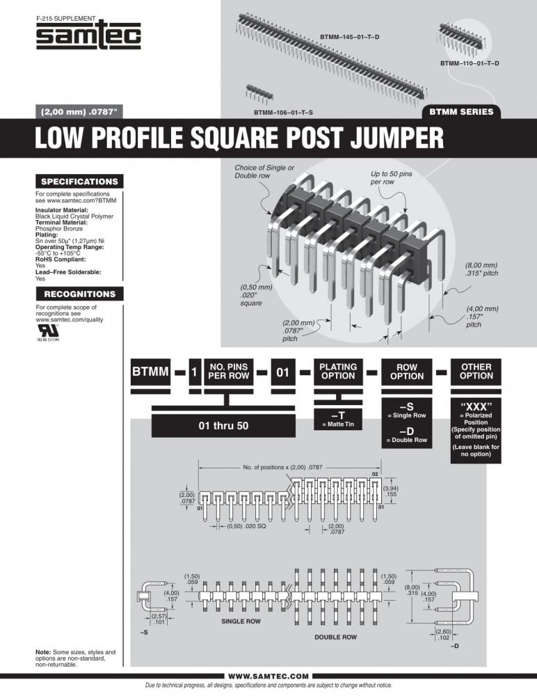 Samtec BTMM Series technical document preview