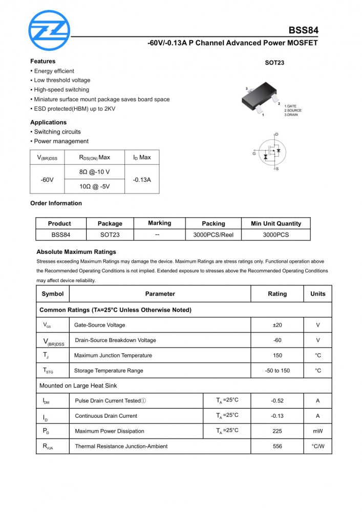 baocheng BSS84 datasheet page 1