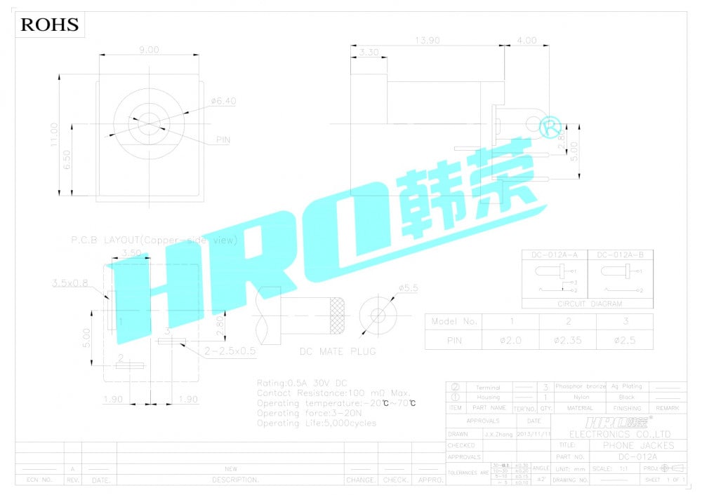 Korean Hroparts Elec DC-012A technical drawing
