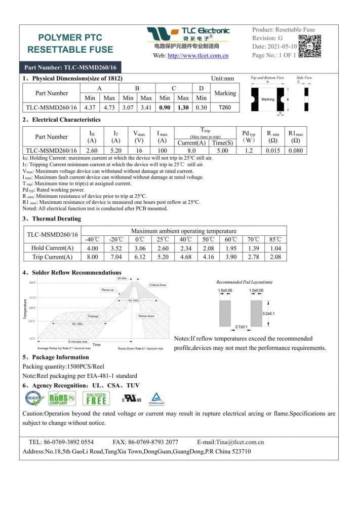 TLC-MSMD260/16 manufacturer datasheet page