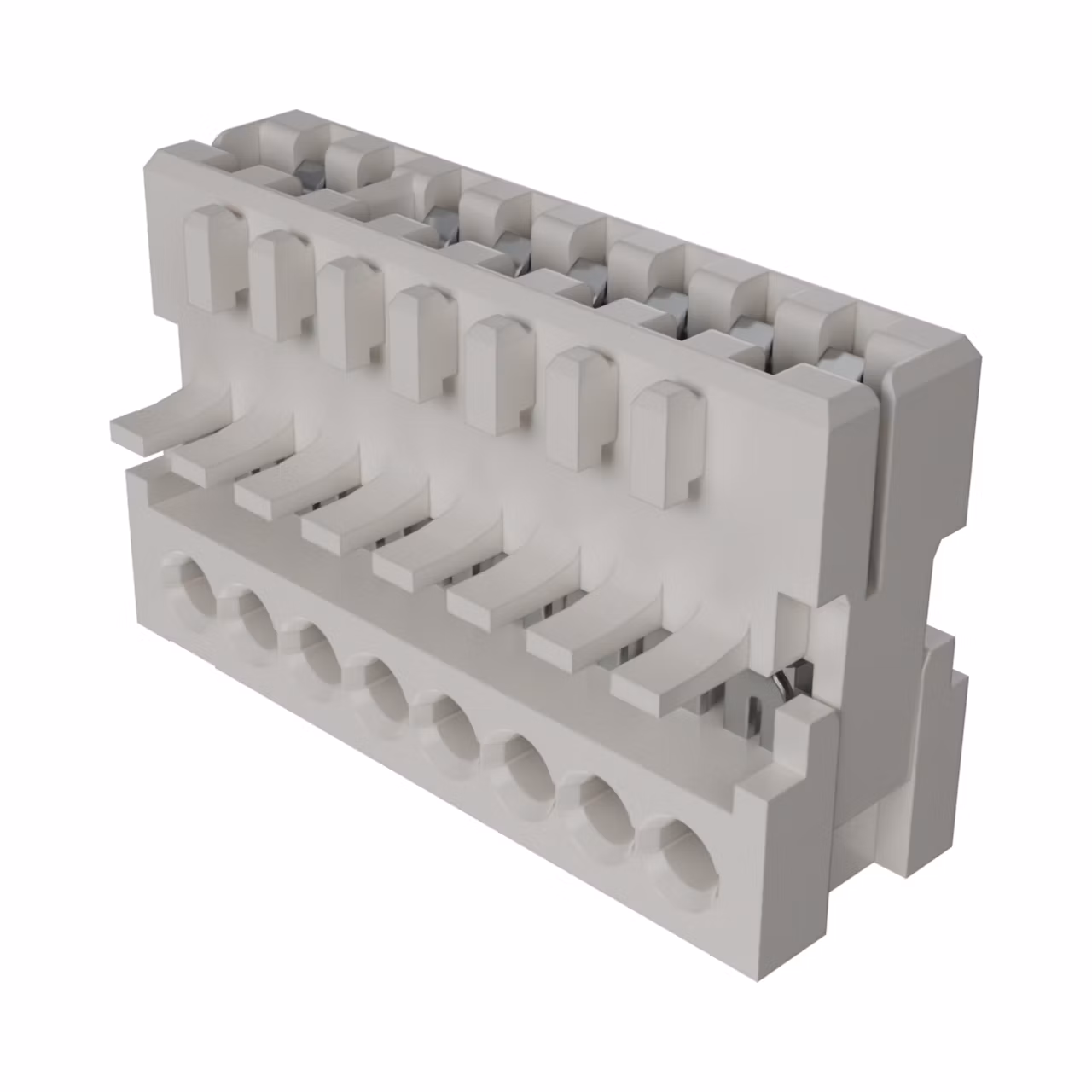 Appli-Mate RAST 2.5 IDT Housing, 2.50mm Pitch, Female, 8 Circuits, Beaded Terminal, Position Keys A & I Removed, Slotted Endwalls, Polarizing Rib Between Circuits 2 & 3 for sale