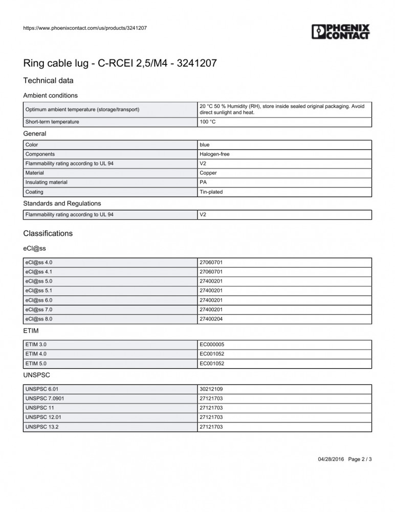 Phoenix Contact 3241207 technical data page