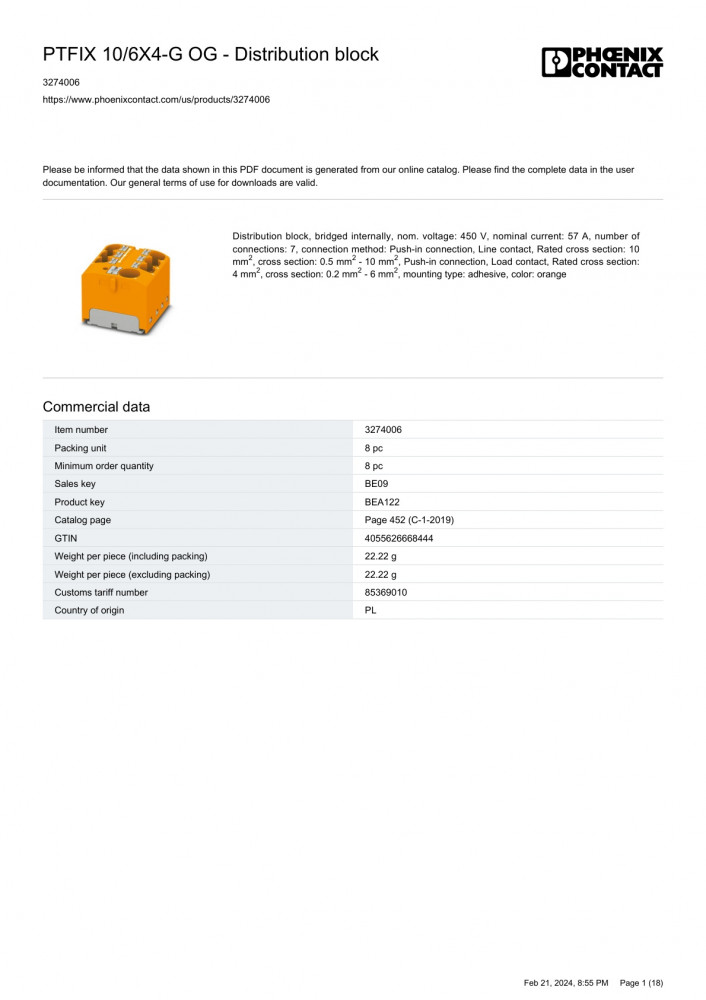 Phoenix Contact 3274006 technical document page 1